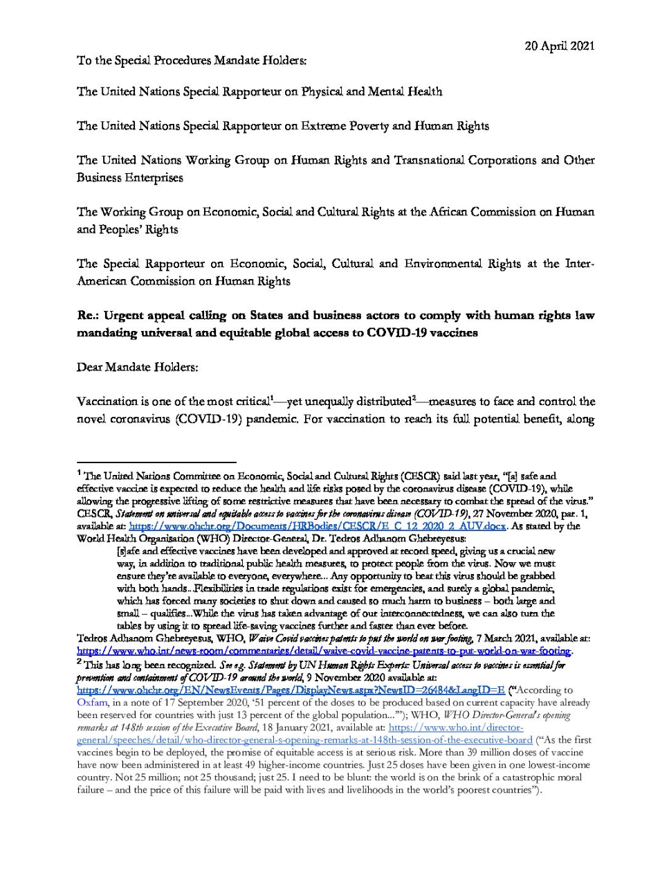 Urgent appeal calling on States and business actors to comply with ...